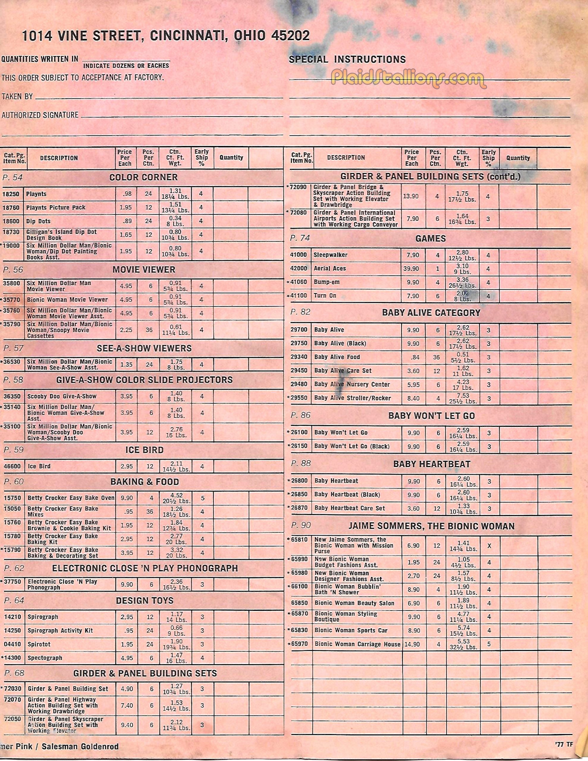 Vintage Kenner Toys Order Forms - PS Bionic Man